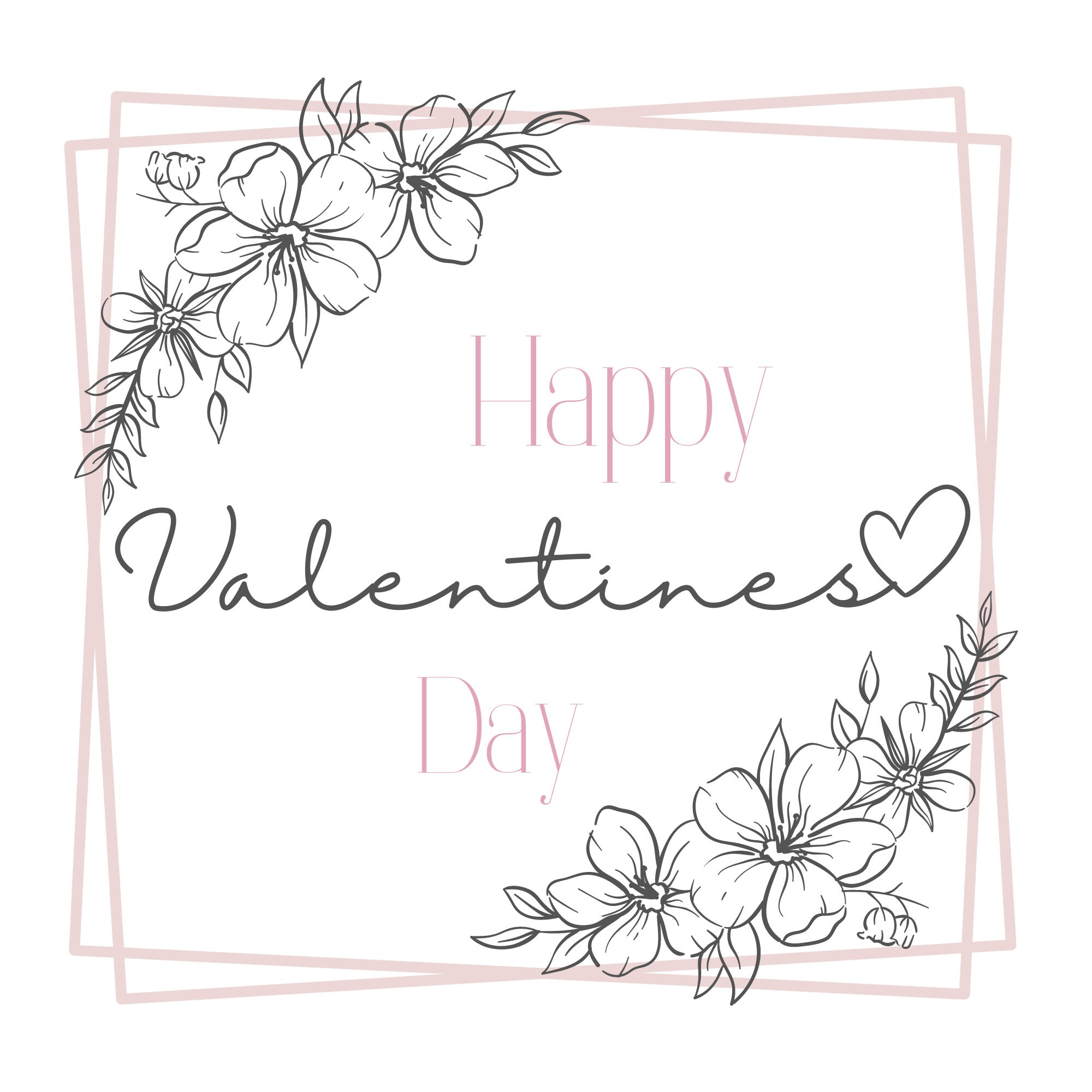 Floral Line Art Valentines Day Card digital Download - Etsy