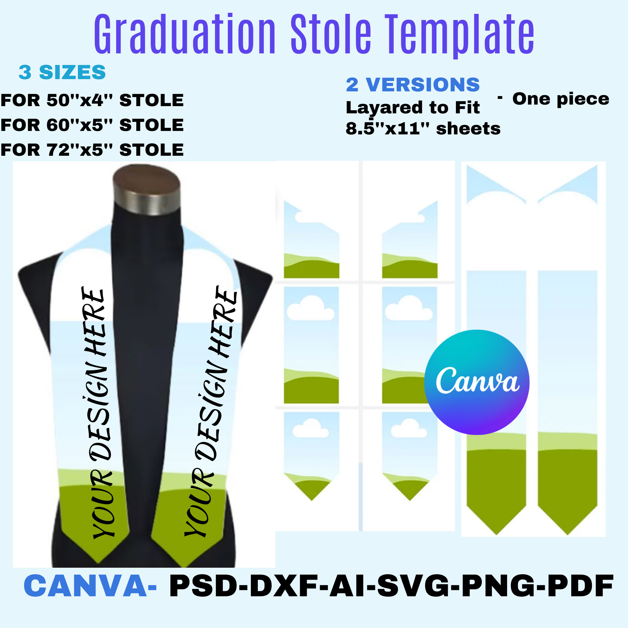 Graduation Stole Template, Canva Template, Stole Template, Stole ...