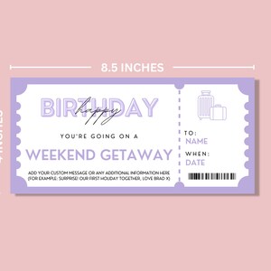 Personalised Happy Birthday Weekend Getaway Ticket - Customise With ...