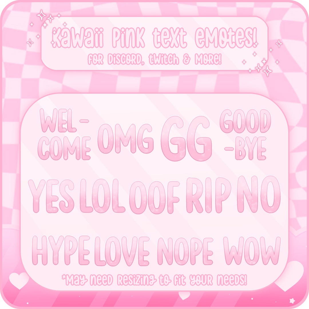 Kawaii Pink Cute Discord Twitch Text Emotes Streaming Content Graphics ...