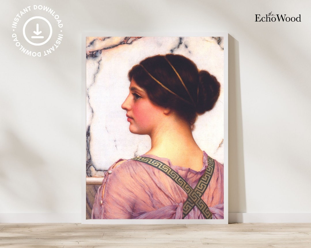 Grecian Goddess Female Portrait Art Print, Vintage Portraiture Painting ...
