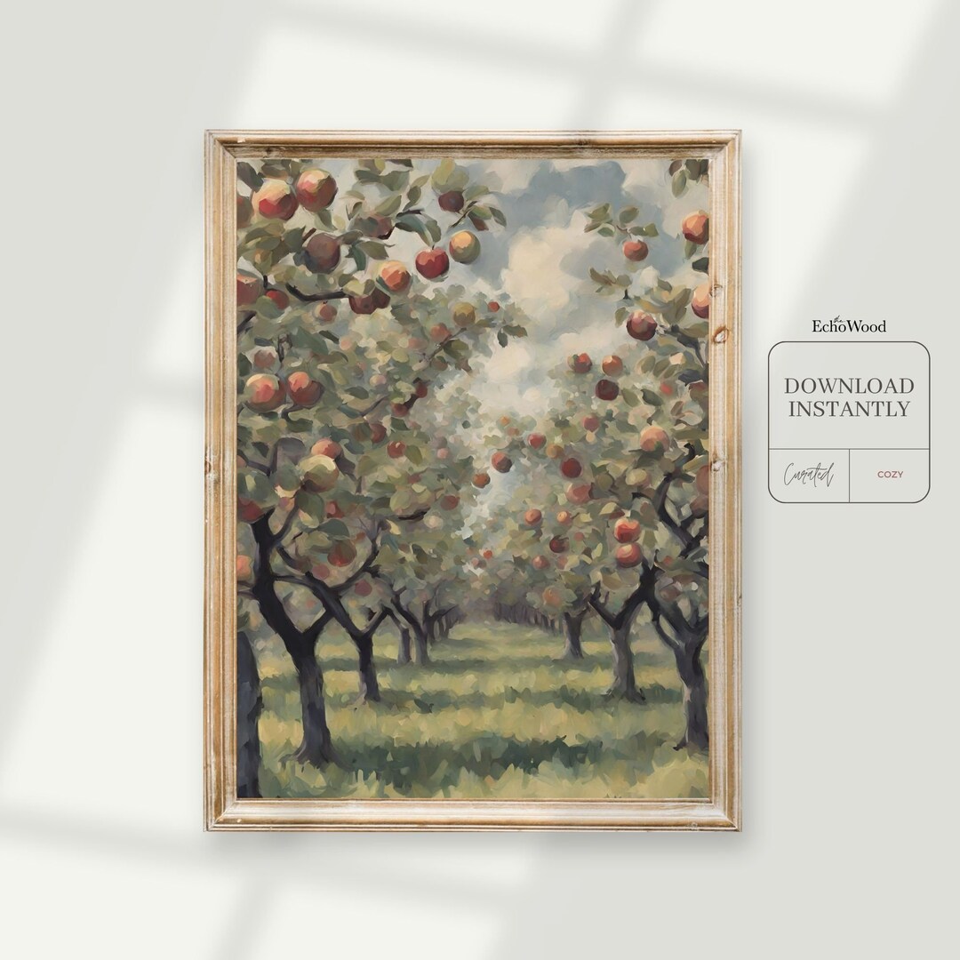 Apple Orchard Trees Artwork, Fruit Trees Digital Oil Painting ...