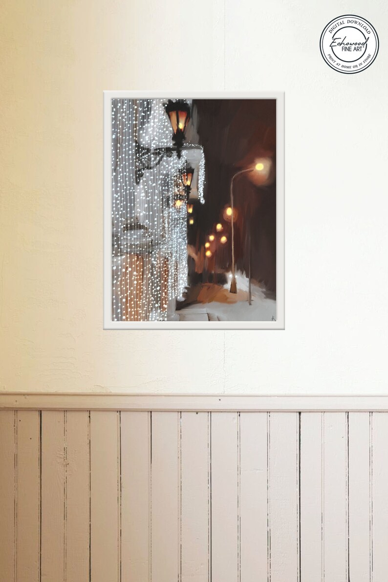 Christmas Streetlight Scene Art Print for Magical Christmas Decor ...
