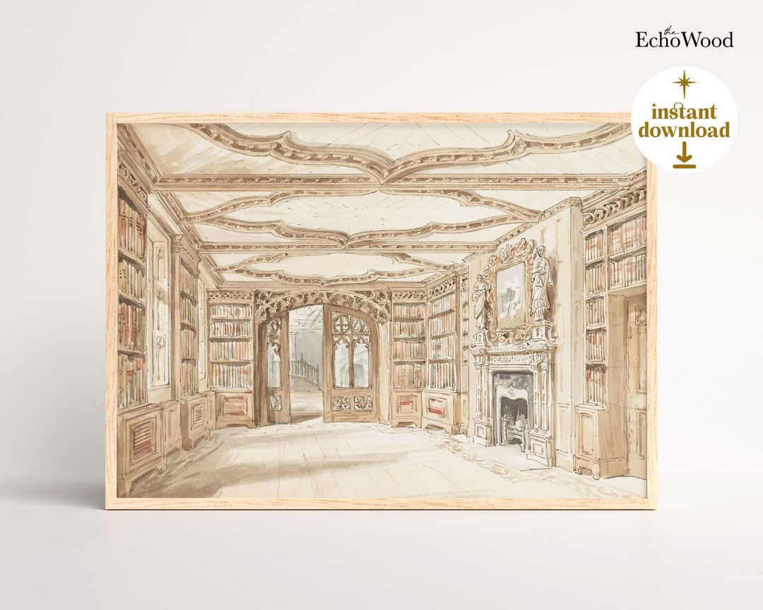 Antique Library Watercolor Sketch Illustration, Ornate Interior Scene ...