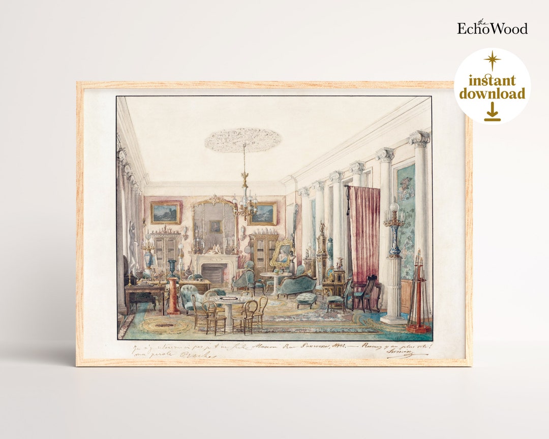 Antique Gilded Age Interior Scene Art Print, Chateau Style Grand Salon ...