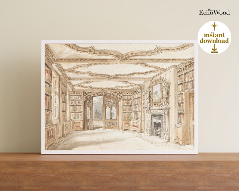 Antique Library Watercolor Sketch Illustration, Ornate Interior Scene ...