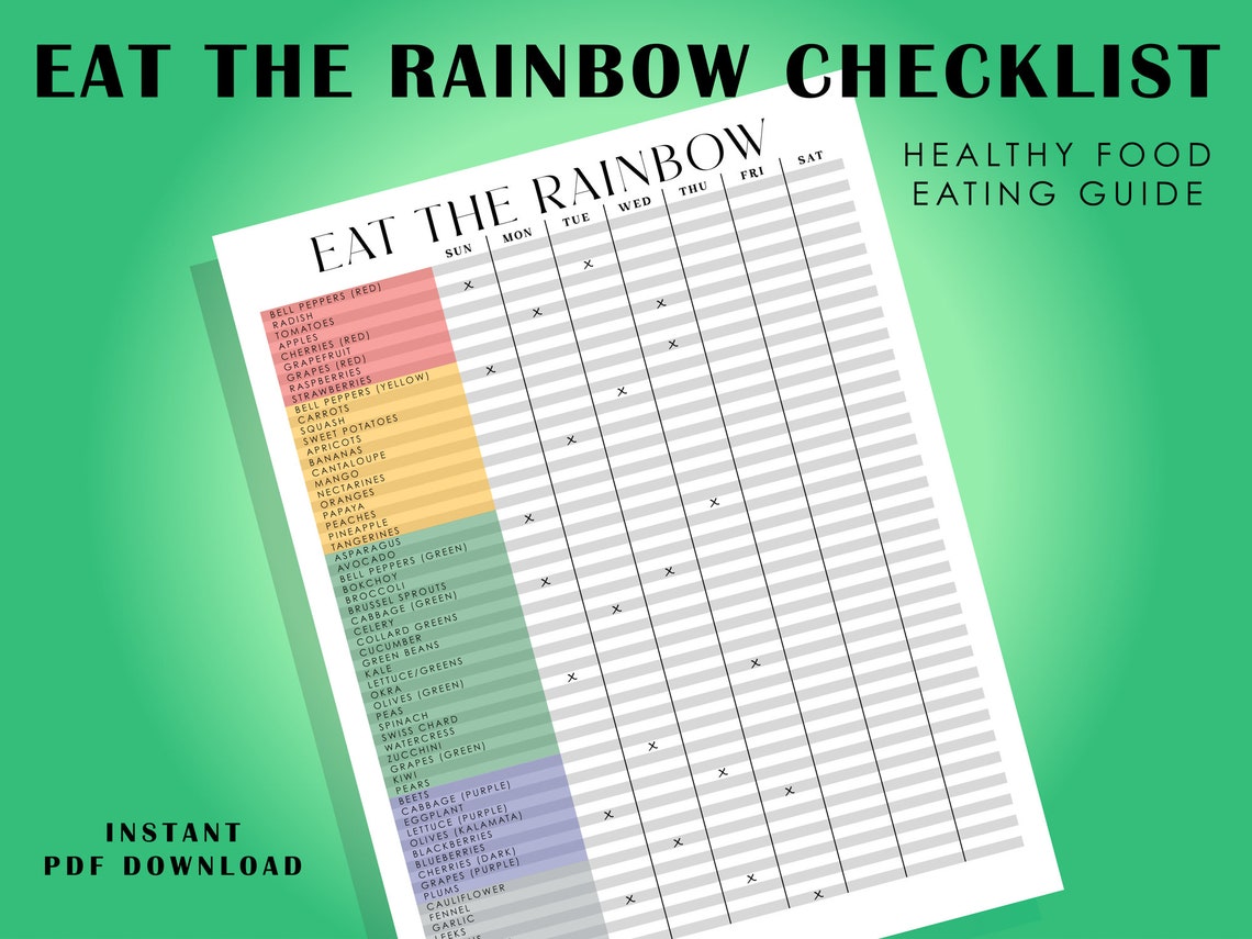 Eat the Rainbow Checklist Printable, Healthy Food Chart, Fruit and ...