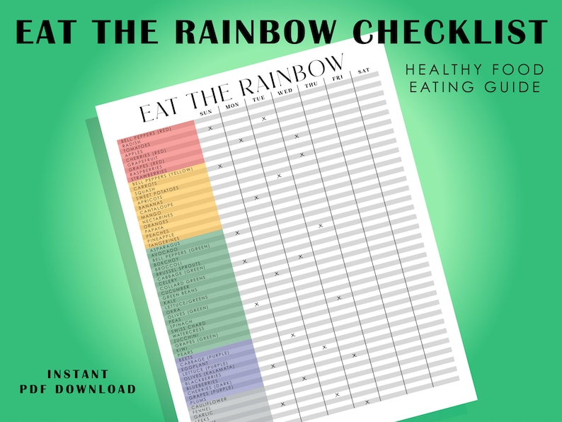 Eat the Rainbow Checklist Printable, Healthy Food Chart, Fruit and ...