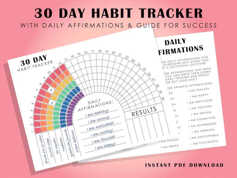 Affirmation Habit Tracker Printable, 30 Day Habit Tracker Template ...
