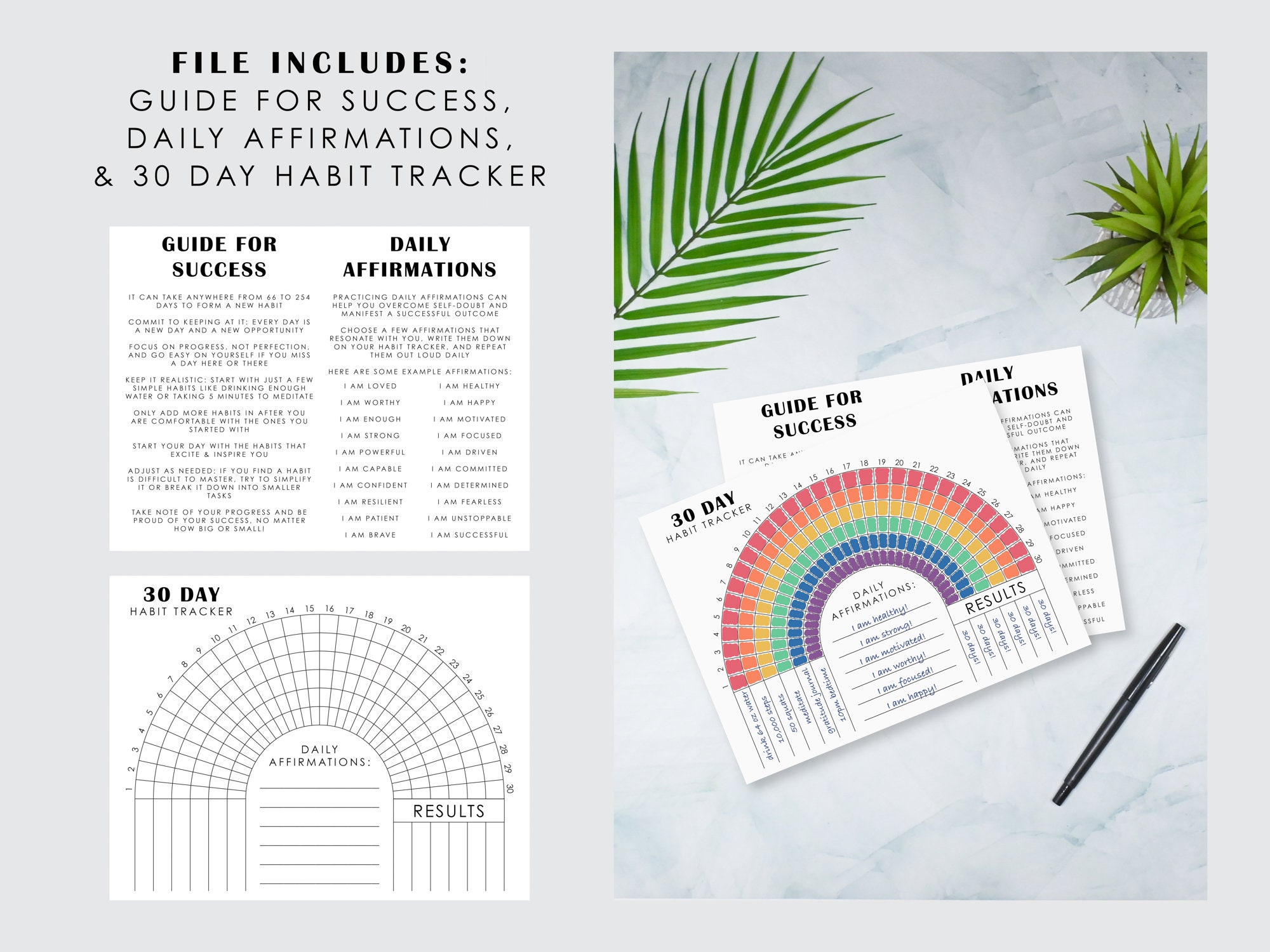 Affirmation Habit Tracker Printable, 30 Day Habit Tracker Template ...