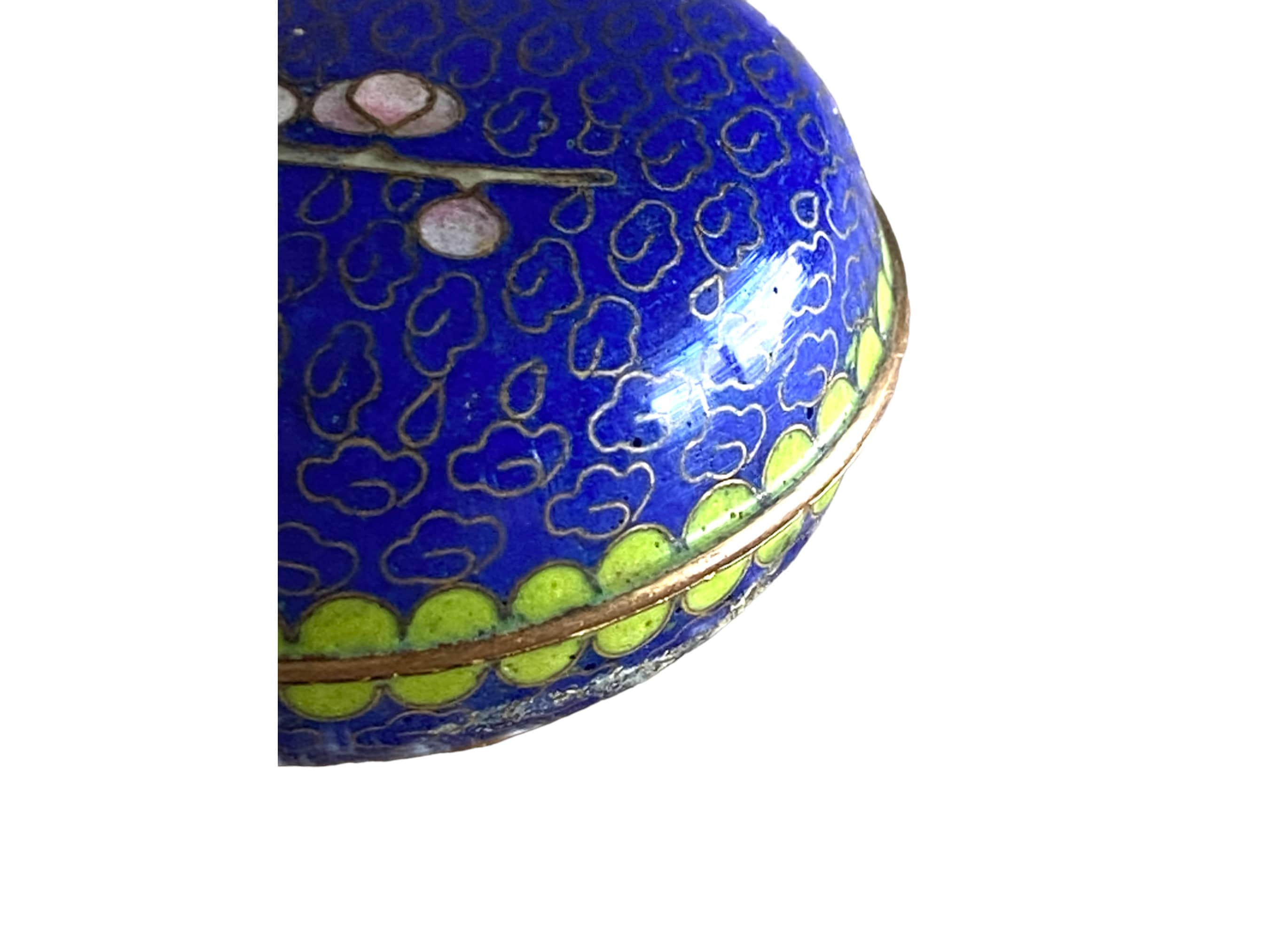 Antique Chinese Cloisonné Seal Paste Box, Round Enameled Box, Trinket ...