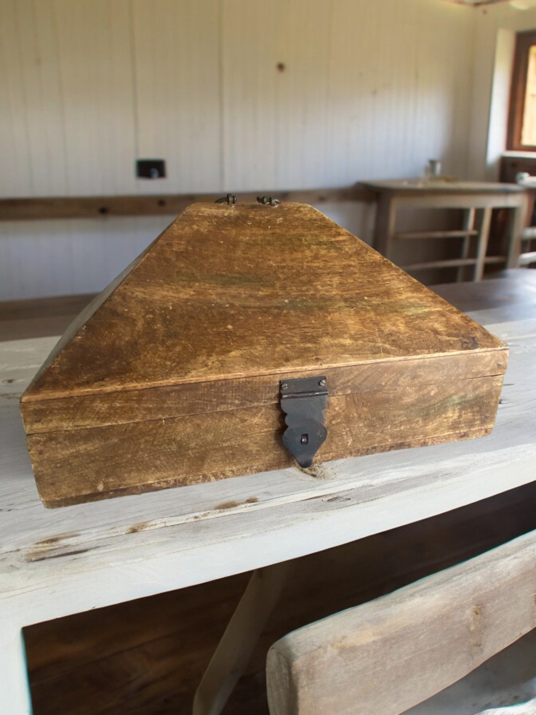 Antique Unusual Primitive Wood Box, Triangle Shape Chest, Pyramid Shape ...