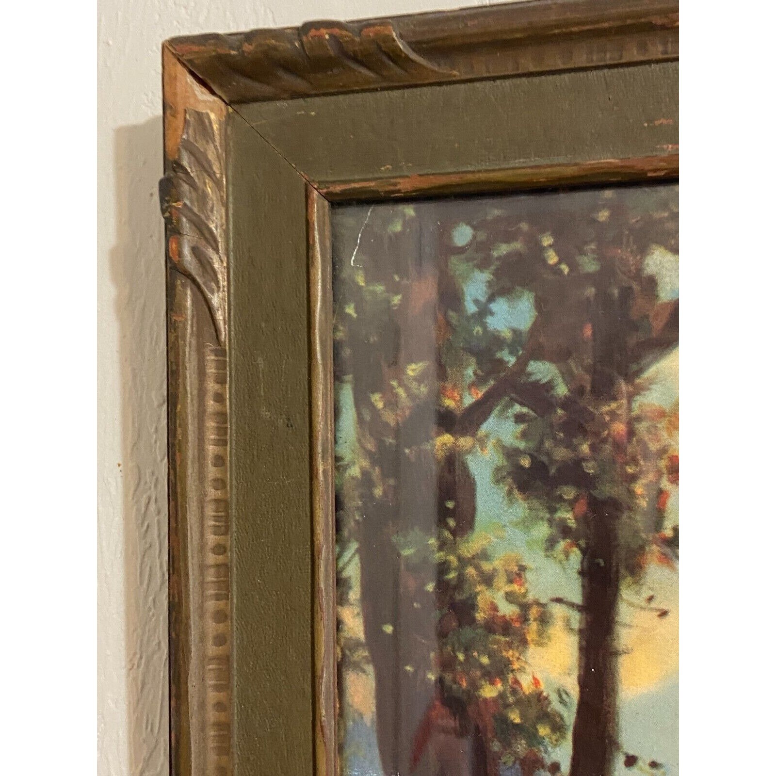 Antique Vintage Framed Lithograph Print Woman Sitting in Nature R ...