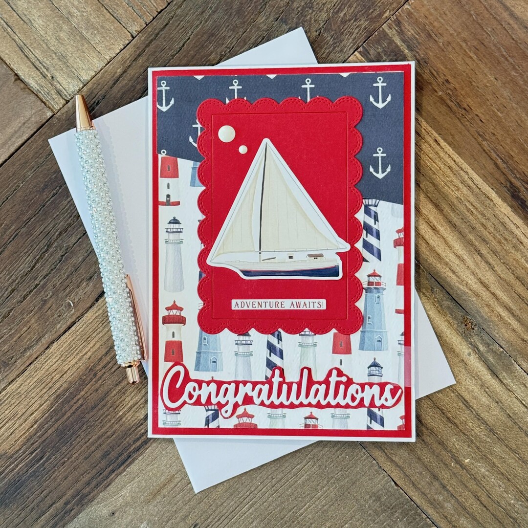 Congratulations Card; Nautical Themed Card for Him or Her ; Card is 5 X ...