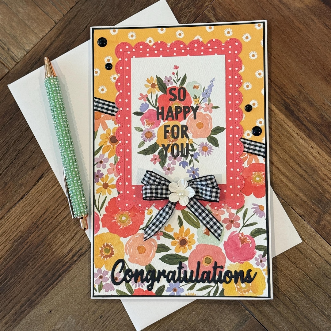Handmade Floral Congratulations Card: Full Size, Gingham Bow - Etsy