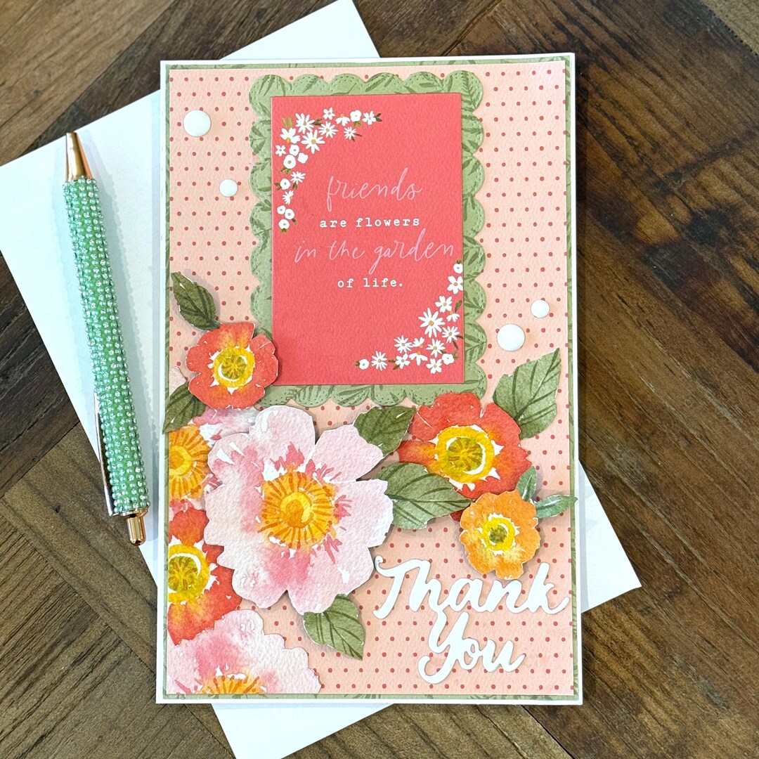 Pretty Thank You Card for Her, 3D Handmade Card, Card is Full-size (8.5 ...