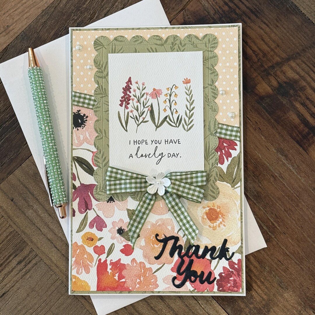 Pretty Thank You Card, Handmade Thank You Card for Her; Card is Full ...