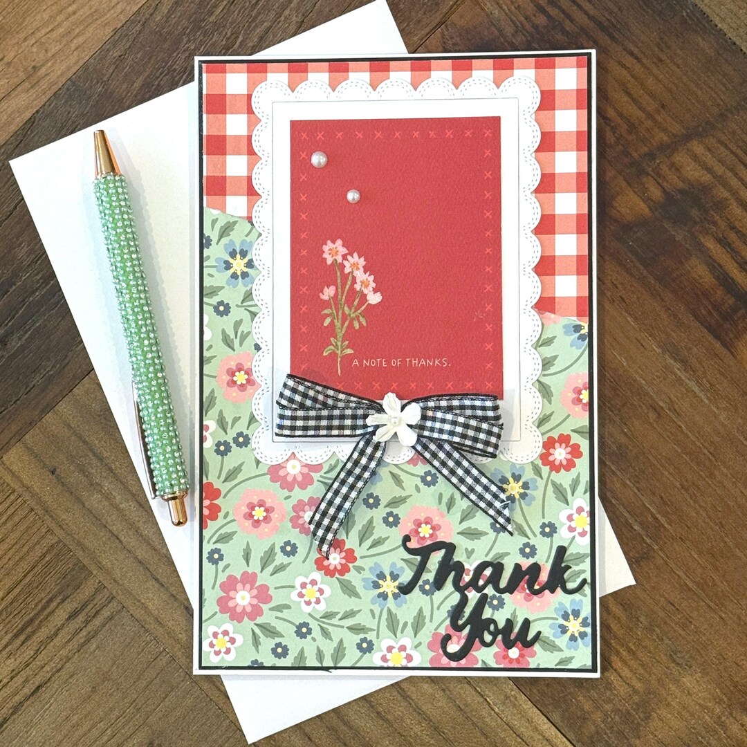 Pretty Thank You Card, Handmade Card for Her, Card is Full-size (8.5 X ...