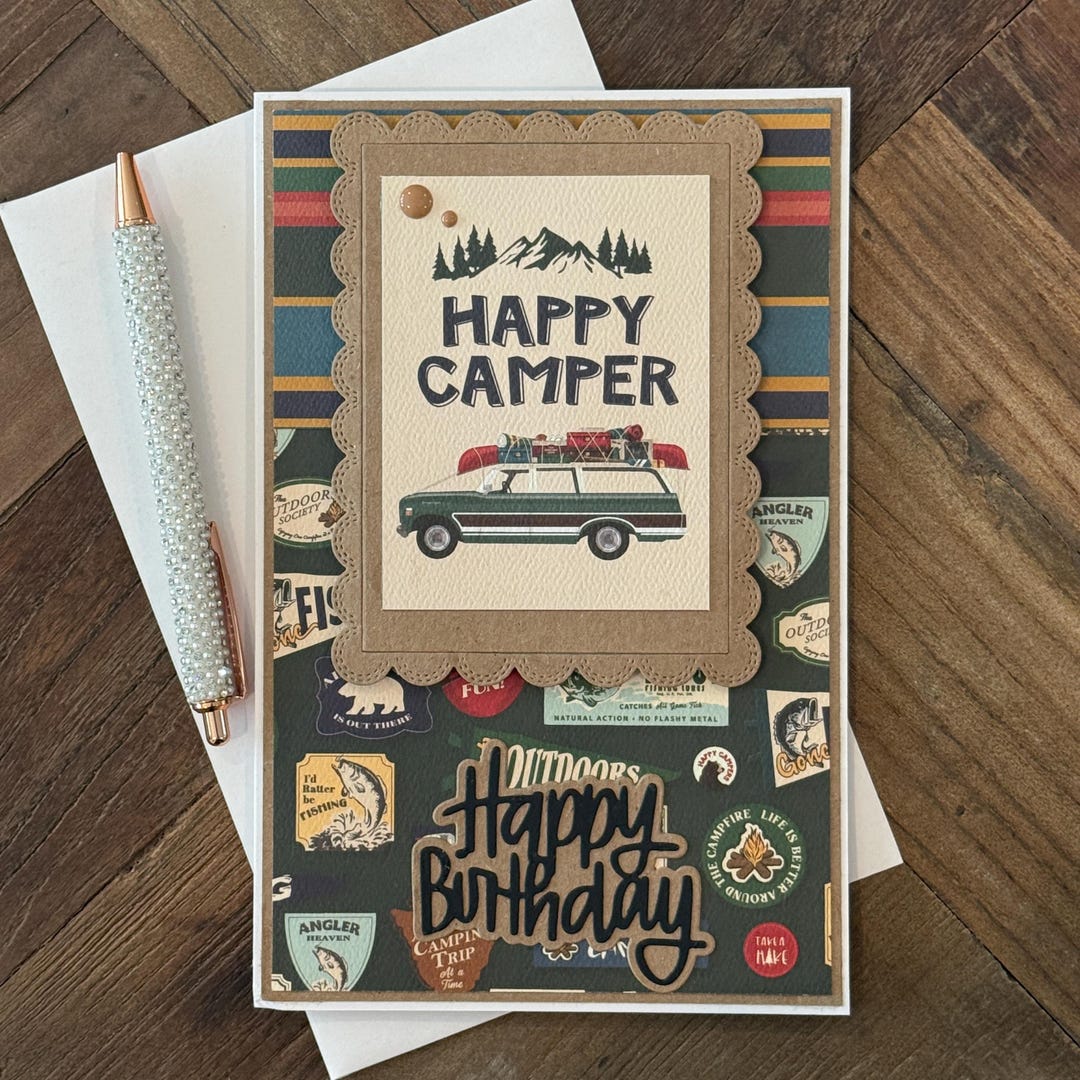 Handmade Camping Theme Birthday Card; 3D Card for Him or Her ...