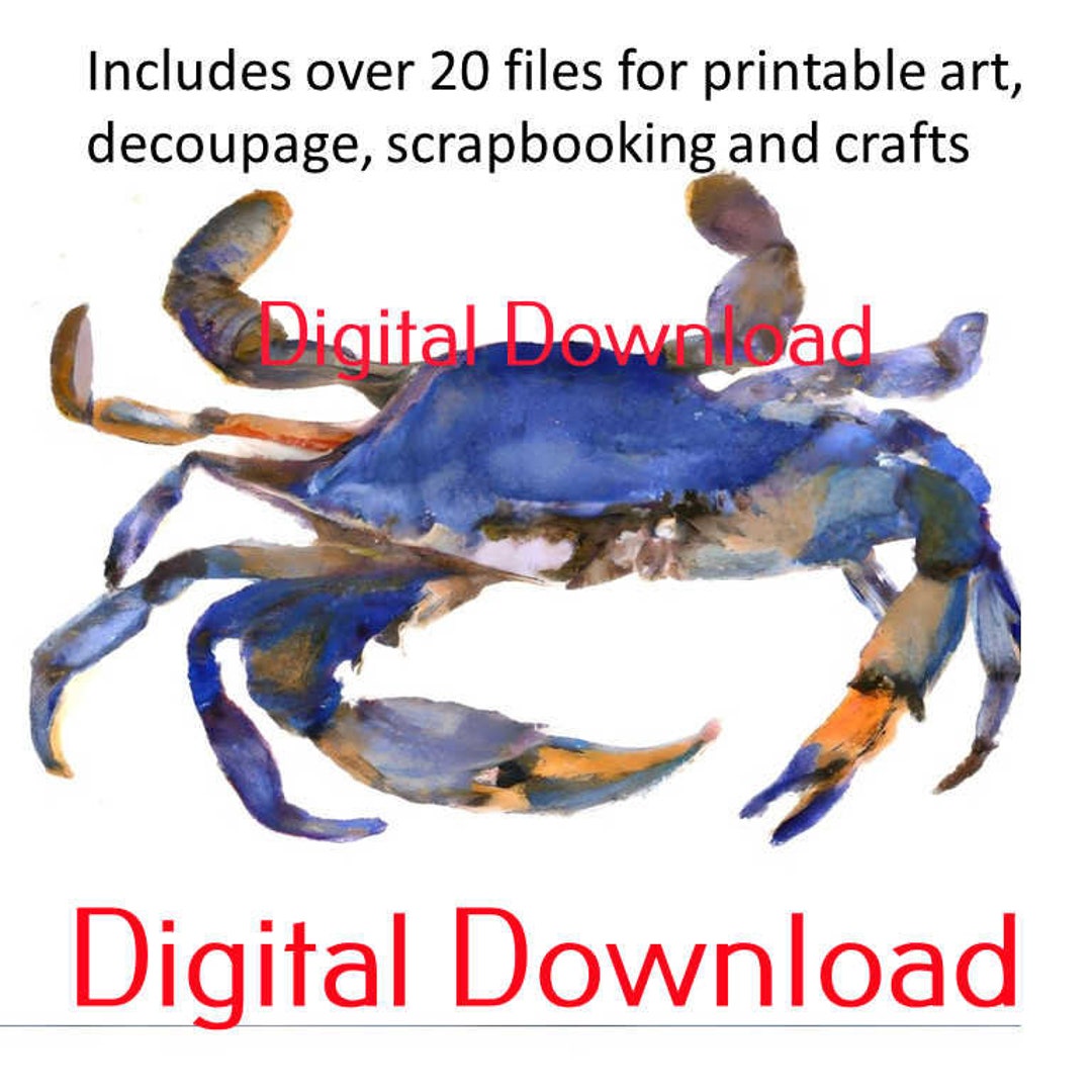 Crab Drawings Digital Download Printable Art, Printable Decoupage ...