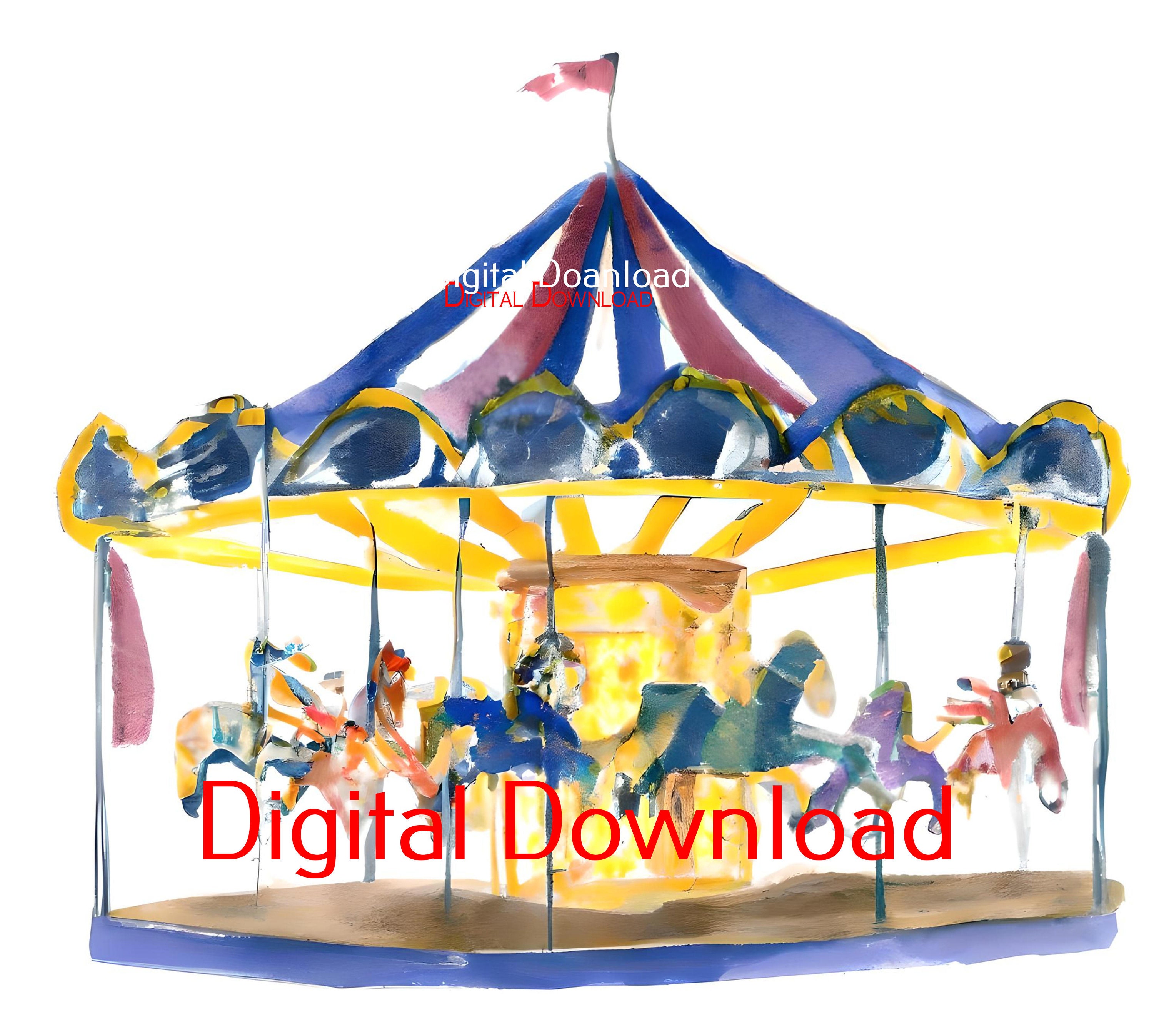 Watercolor Horses and Carousel Drawings High Quality Digital Download ...