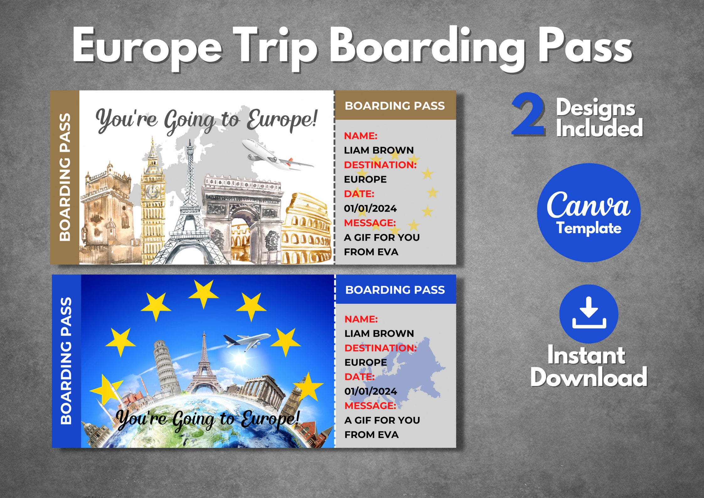Editable Europe Boarding Pass Template Printable Eurotrip - Etsy Canada