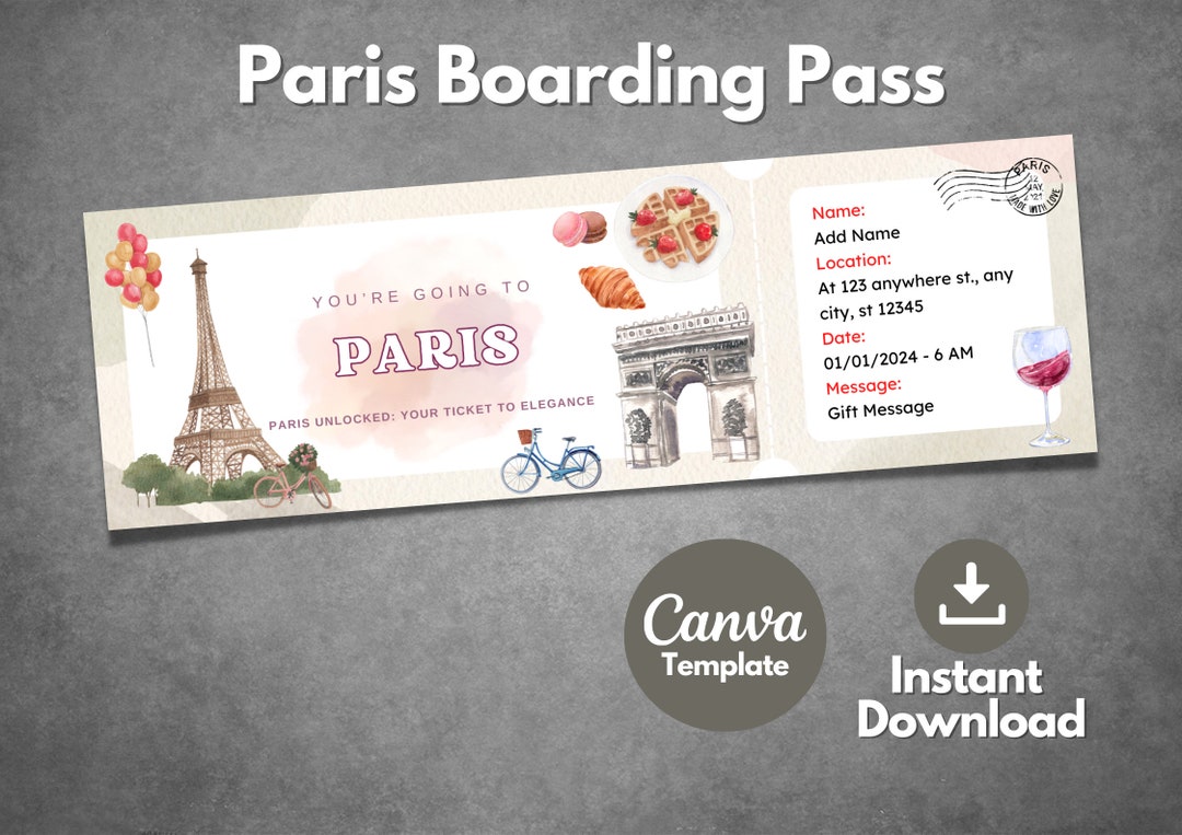 Editable Paris France Ticket Template Printable Paris - Etsy