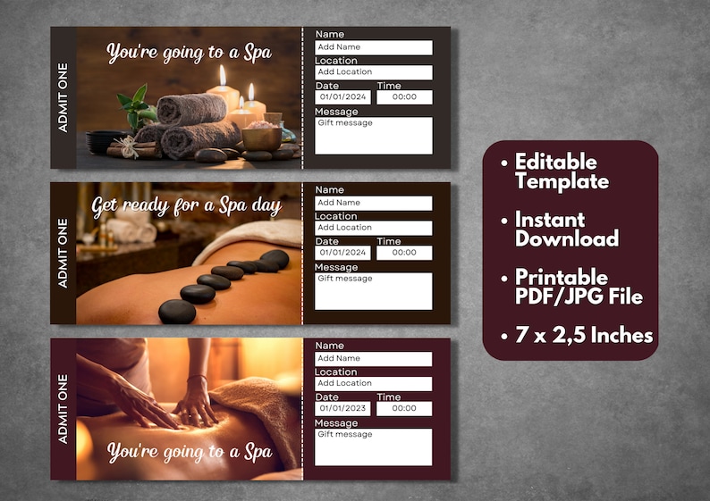 Editable Spa Day Surprise Ticket Template Printable Spa Day - Etsy