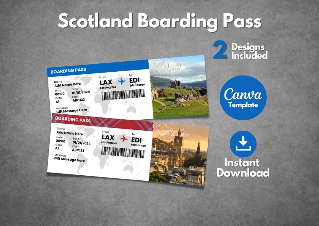 Editable Scotland Boarding Pass Template Printable Scotland - Etsy Canada