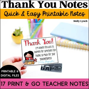 Thank You Notes, Teacher Thank You Notes, Teacher Notes, Print and Go ...