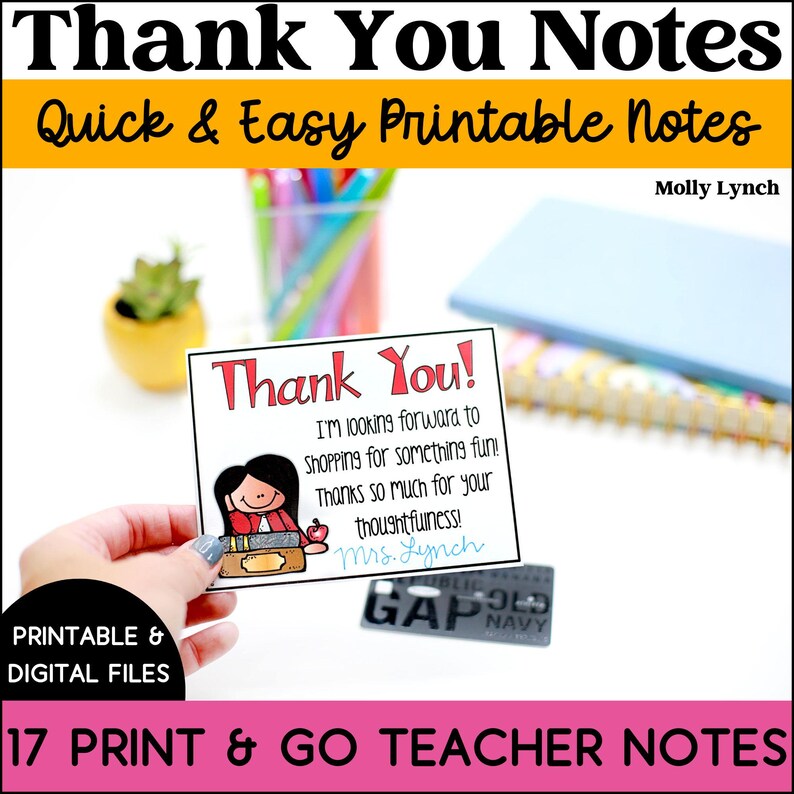 Thank You Notes, Teacher Thank You Notes, Teacher Notes, Print and Go ...