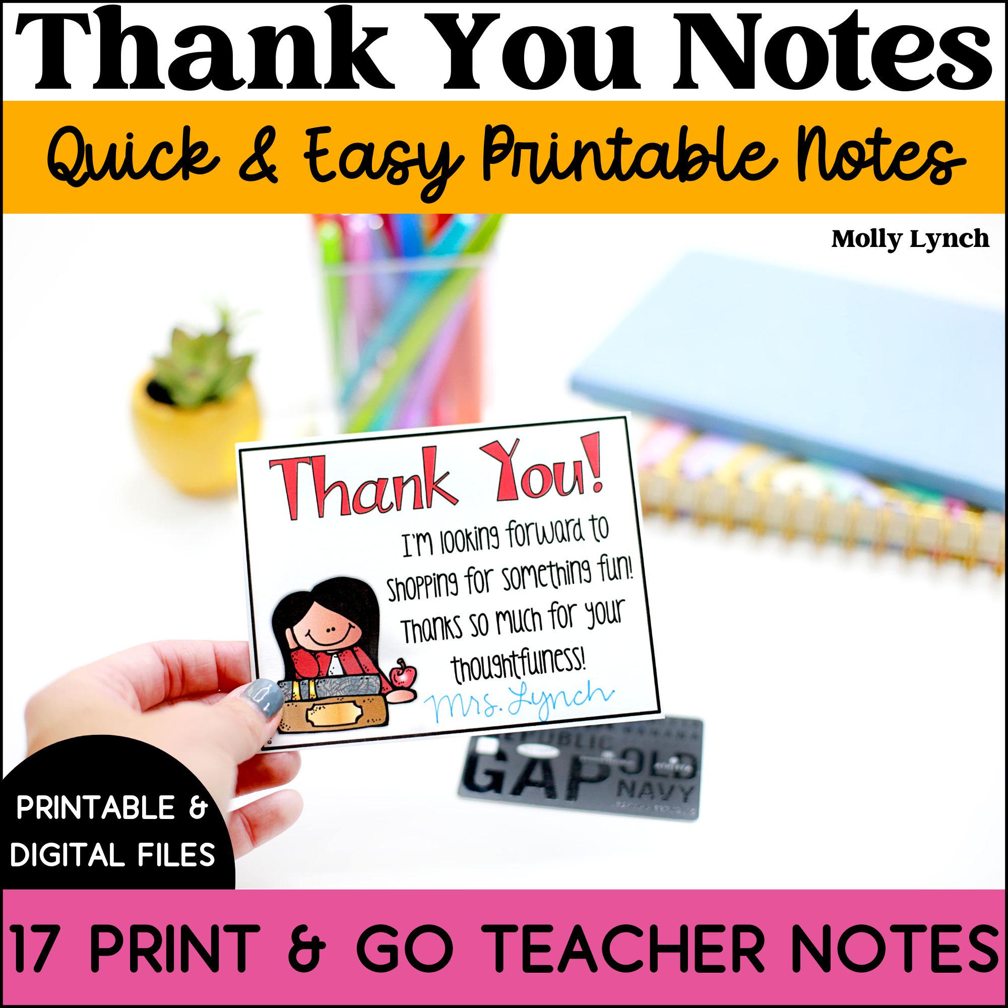 Thank You Notes, Teacher Thank You Notes, Teacher Notes, Print and Go ...