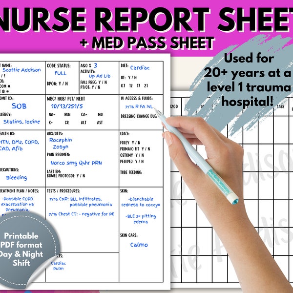 Nursing Report Sheet Landscape - Etsy