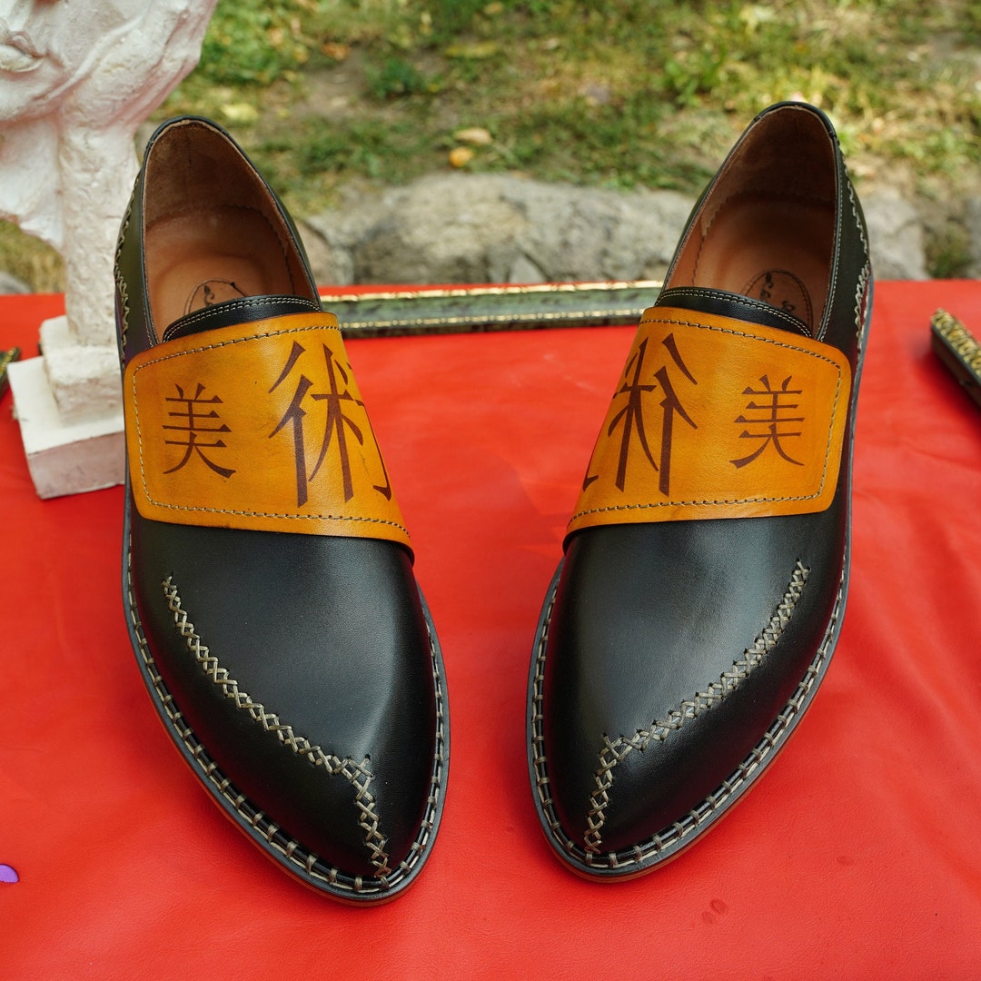 Custom Men Loafer Black Orange Leather Bespoke Loafer Handcraft ...