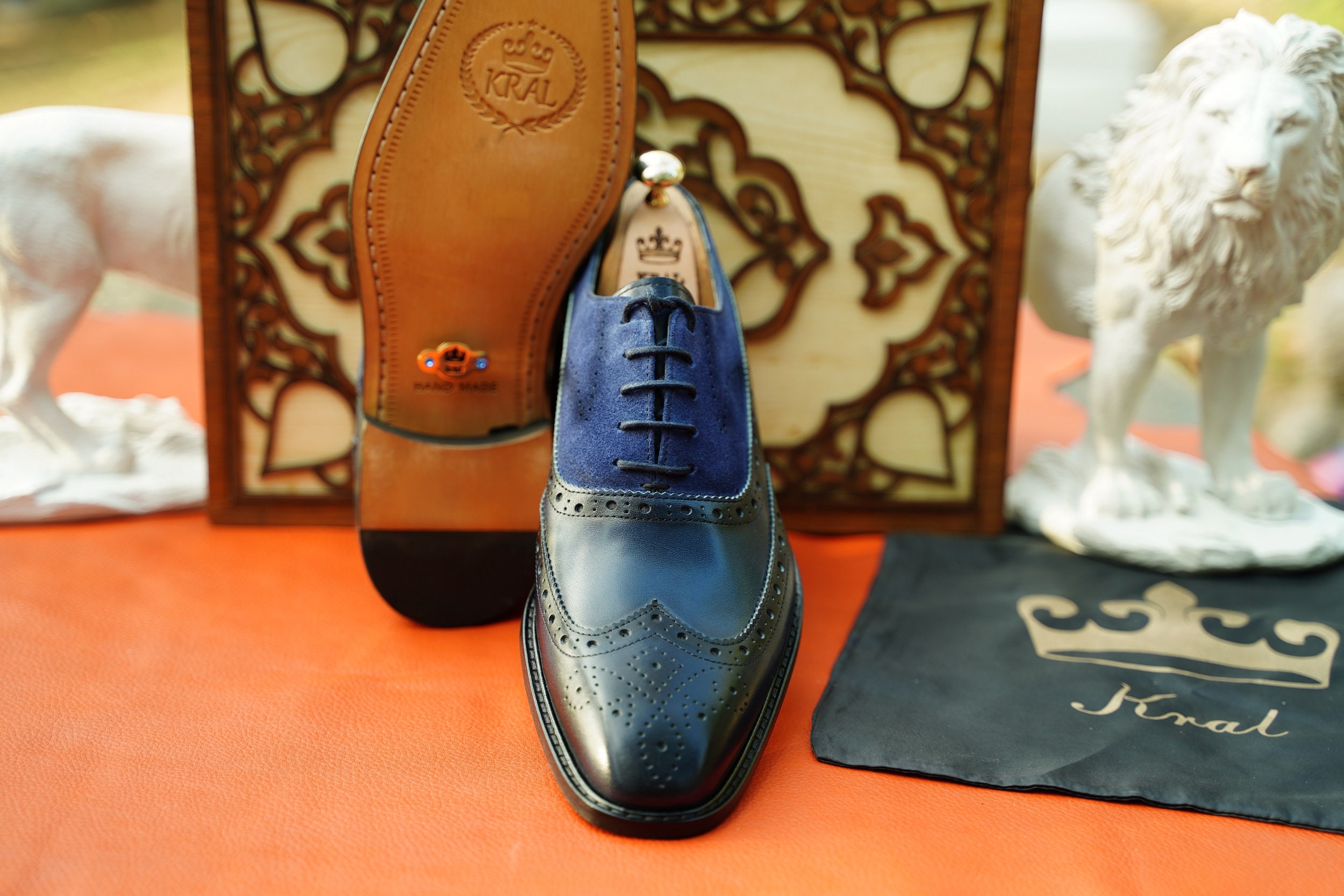 Naivy Blue Oxford Men Shoes Leather Handmade Business Shoes Made to ...