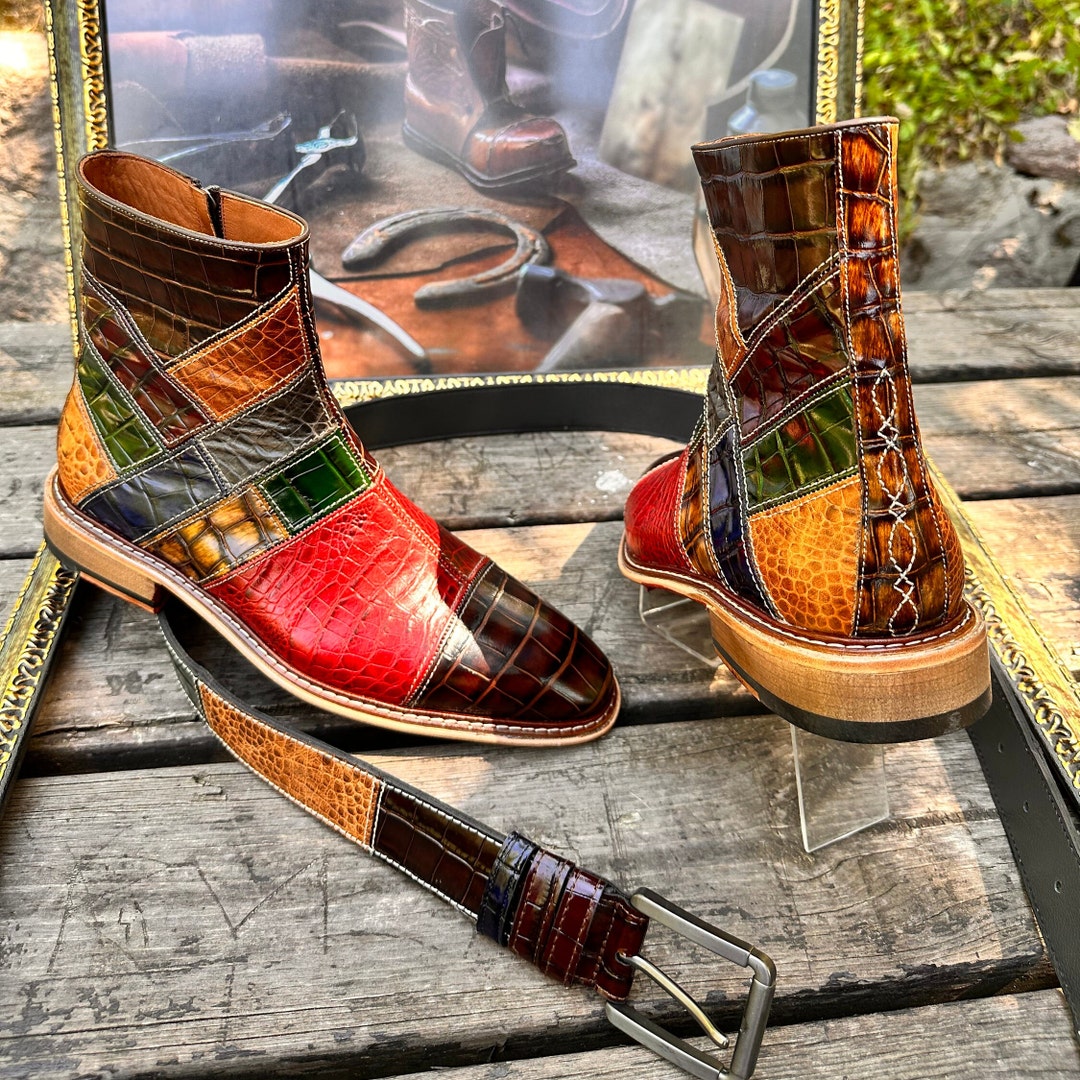 Genuine Leather Multicolor Handmade Leather Boots With Genuine ...
