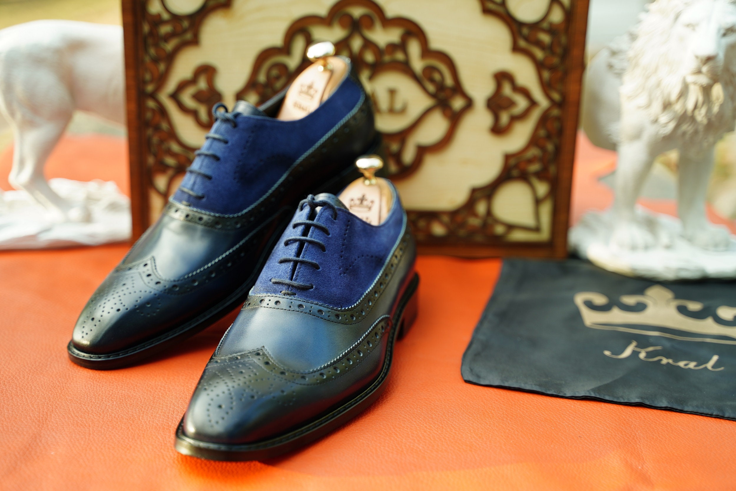 Naivy Blue Oxford Men Shoes Leather Handmade Business Shoes Made to ...