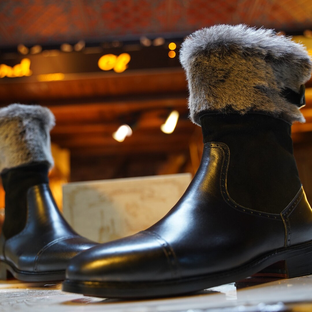 Black Leather Furrychelsea Winter Warm Boot Custom Made Bespoke Lace up ...