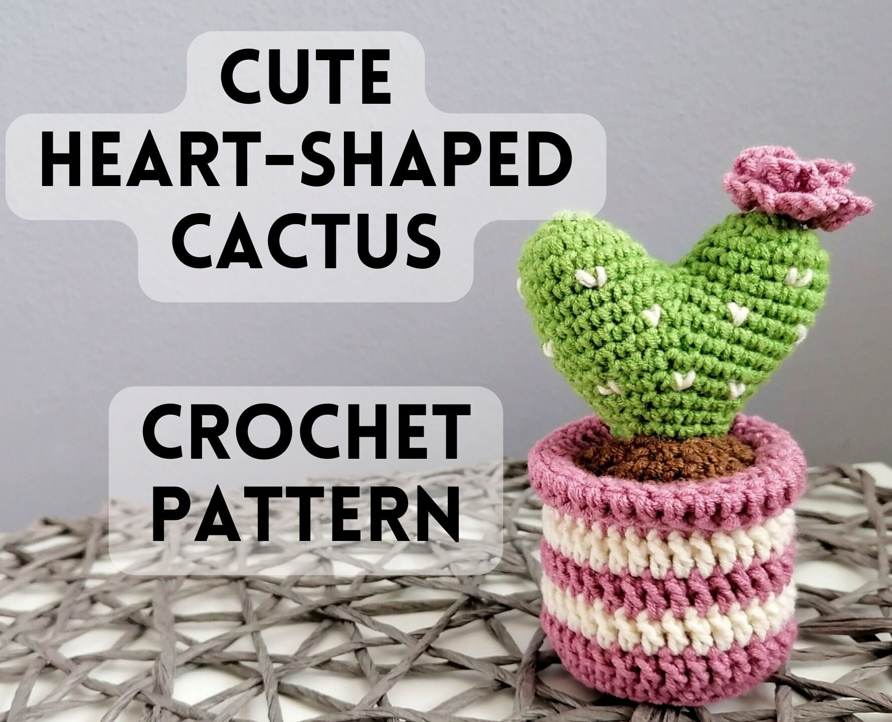 Heart-shaped Cactus Crochet Pattern, Colourful Stripes Flowering Plant ...