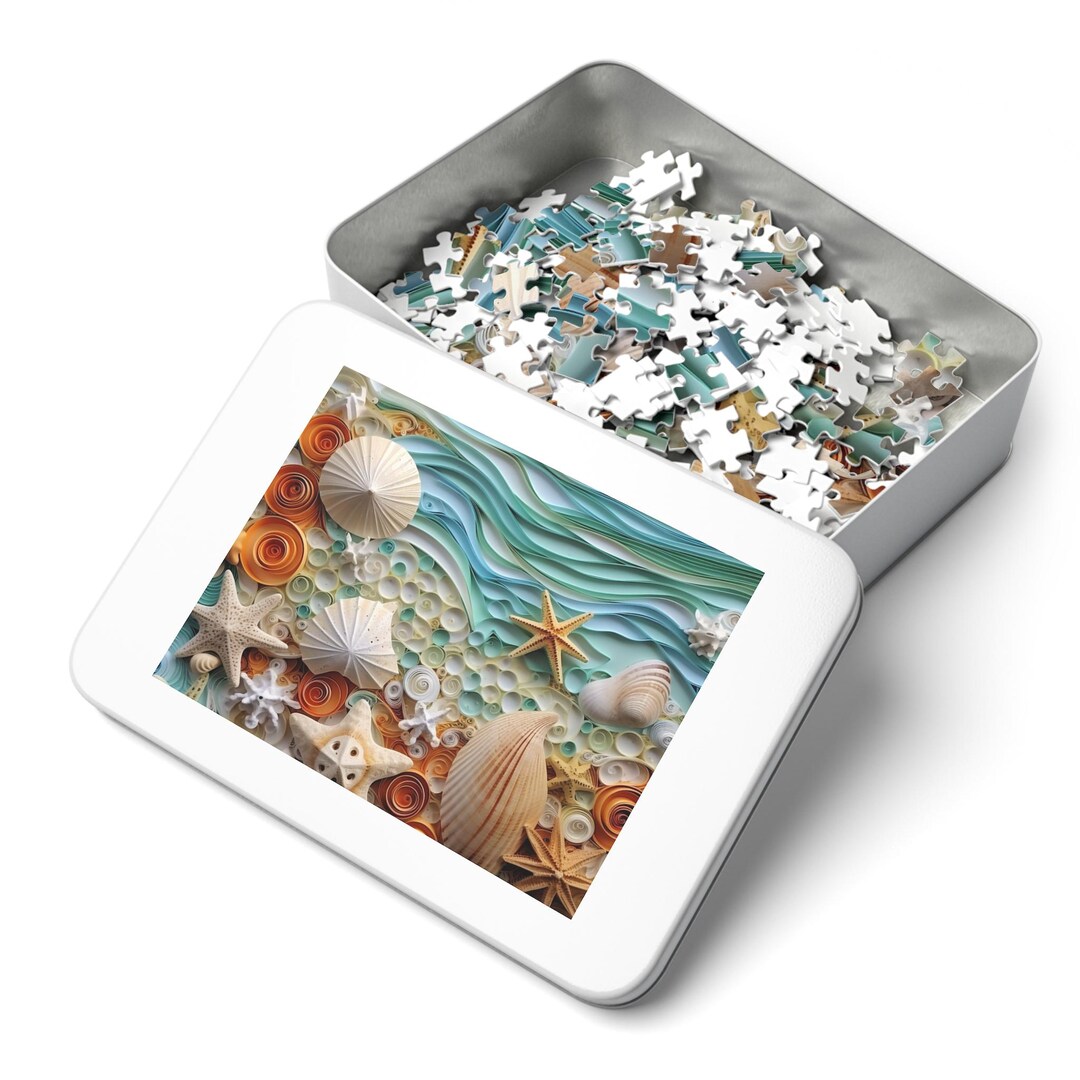Seashell Beach Scene Jigsaw Puzzle With Tin | Coastal Nautical Puzzle ...
