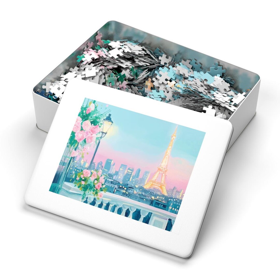 Paris Eiffel Tower Puzzles, Skyline Cityscape Art, Pink Roses Puzzle ...