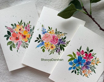 Original Watercolour Floral Cards Set 5x7, Handmade Cards , Watercolor ...