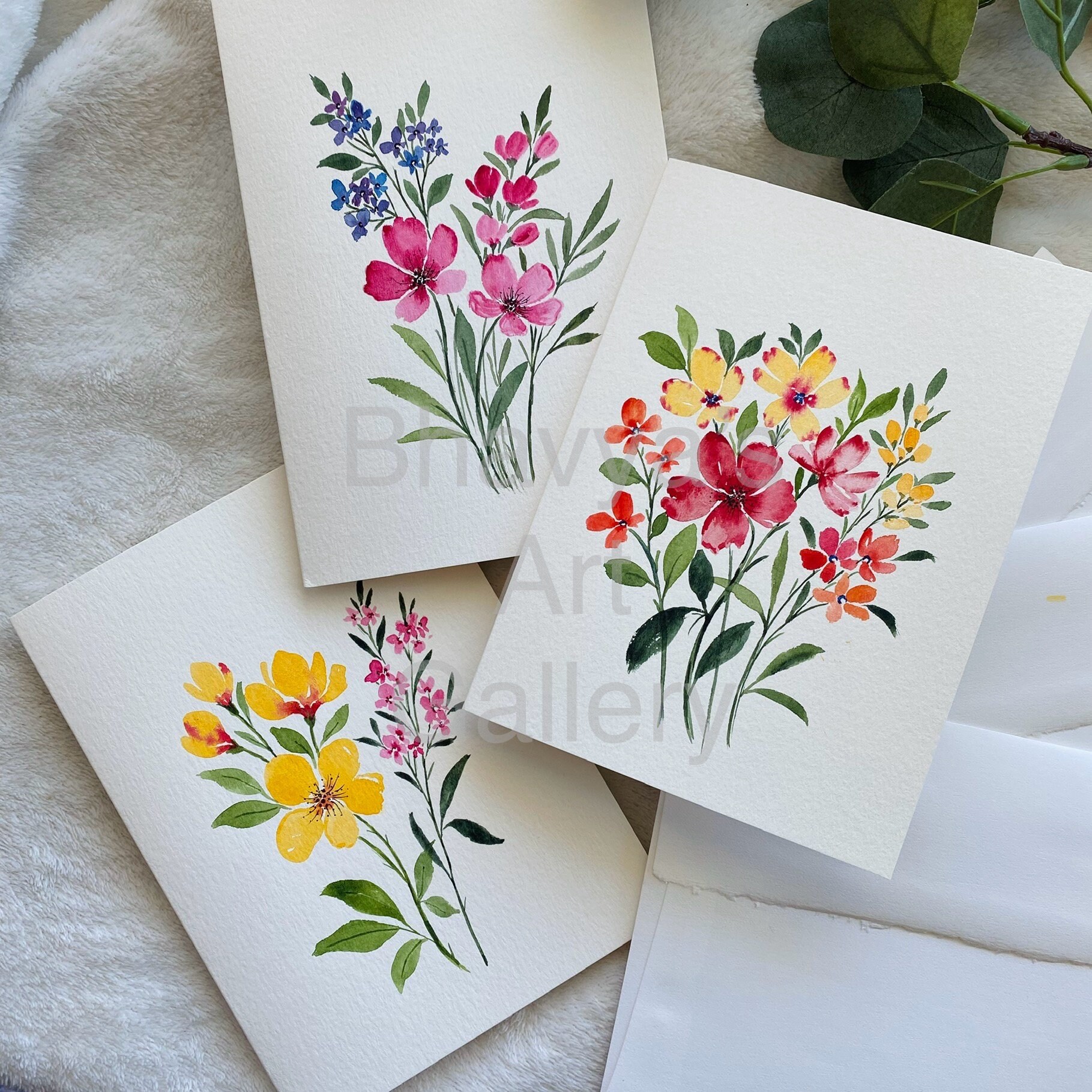 Original Watercolour Floral Cards Set 5x7, Handmade Cards , Watercolor ...