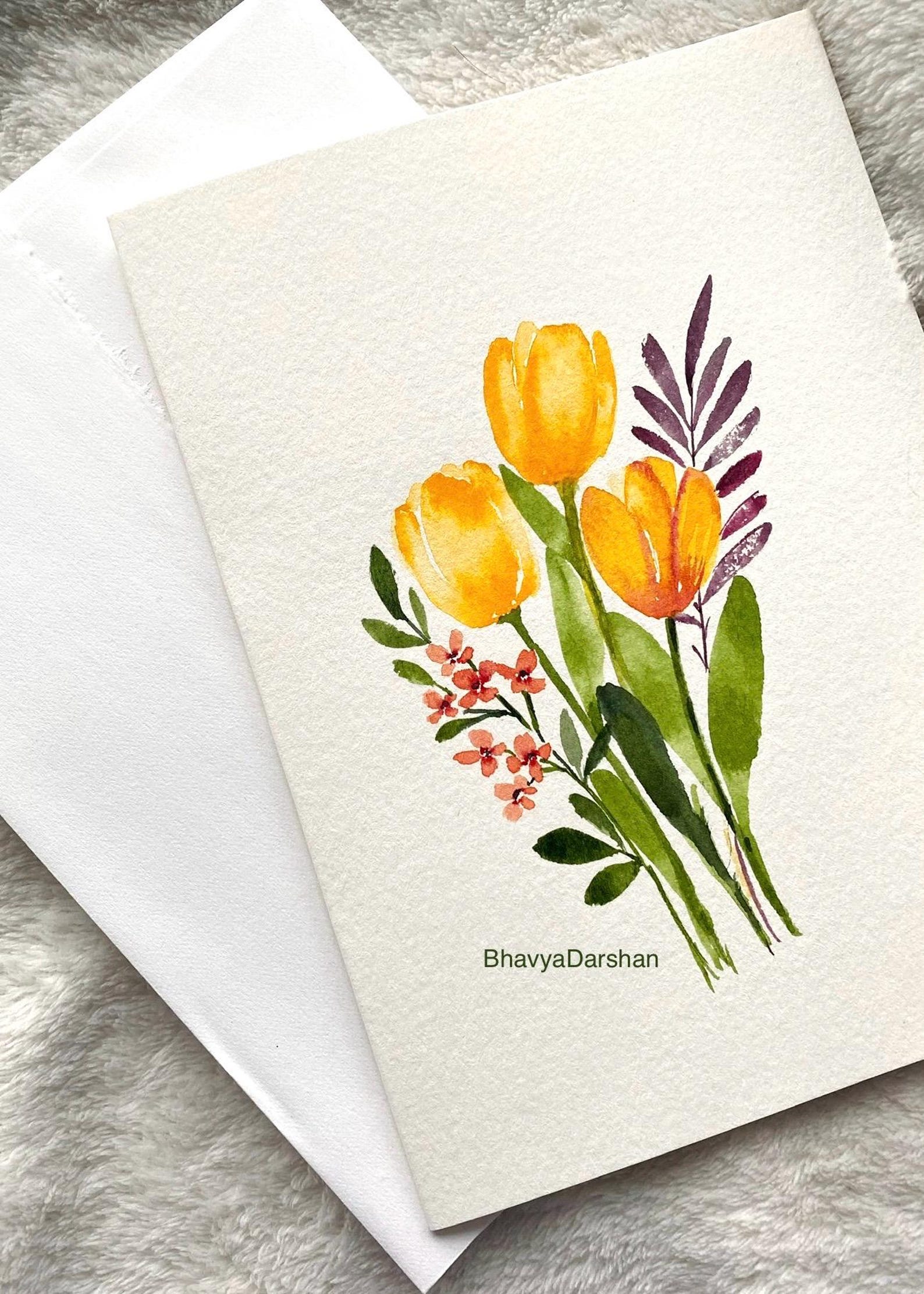 Original 5x7 Watercolour Cards Set, Hand-painted Flower Cards, Floral ...