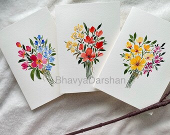 Original Watercolour Floral Cards Set 5x7, Handmade Cards , Watercolor ...