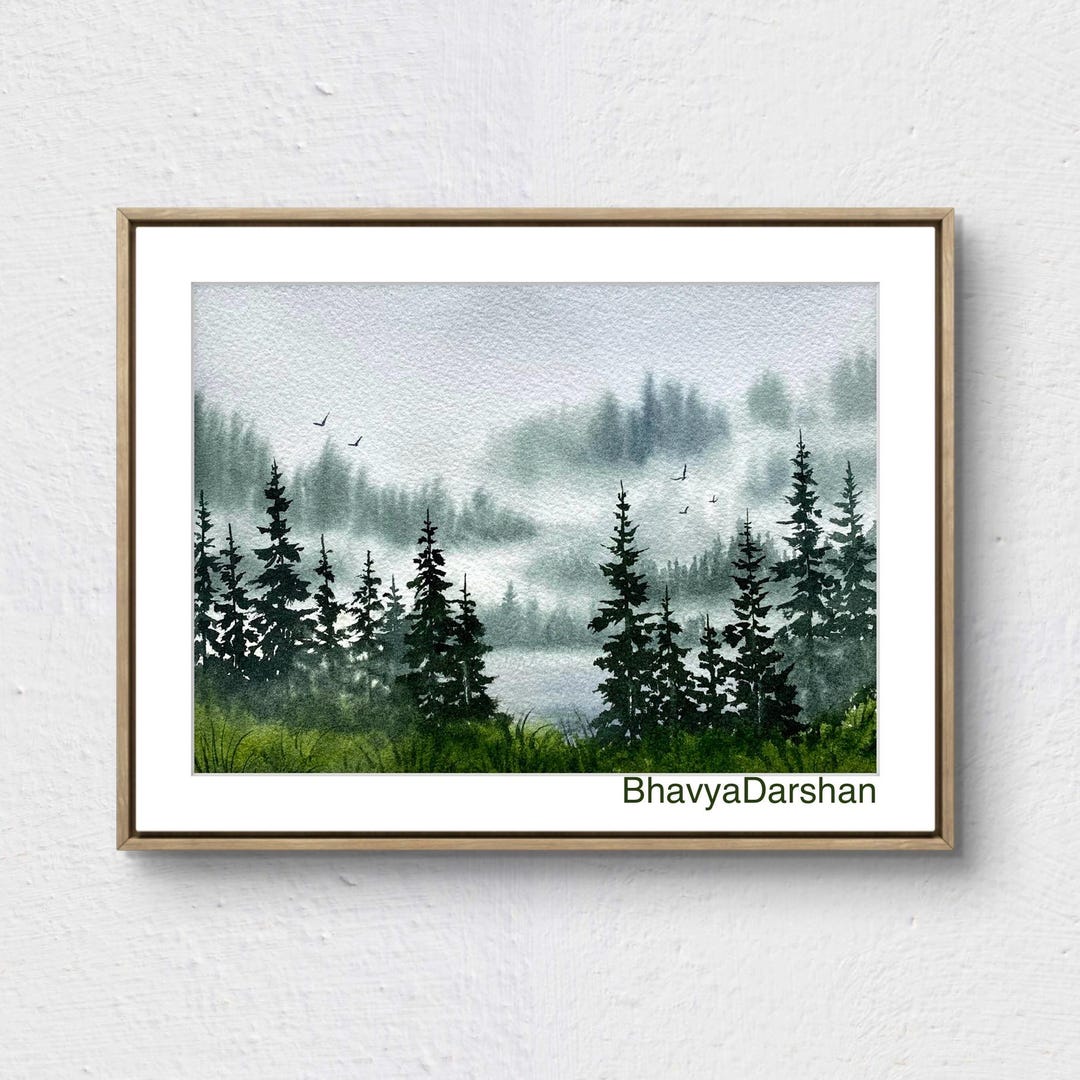 Original Watercolour 5x7” Foggy Forest Painting, Serene Nature Wall Art ...
