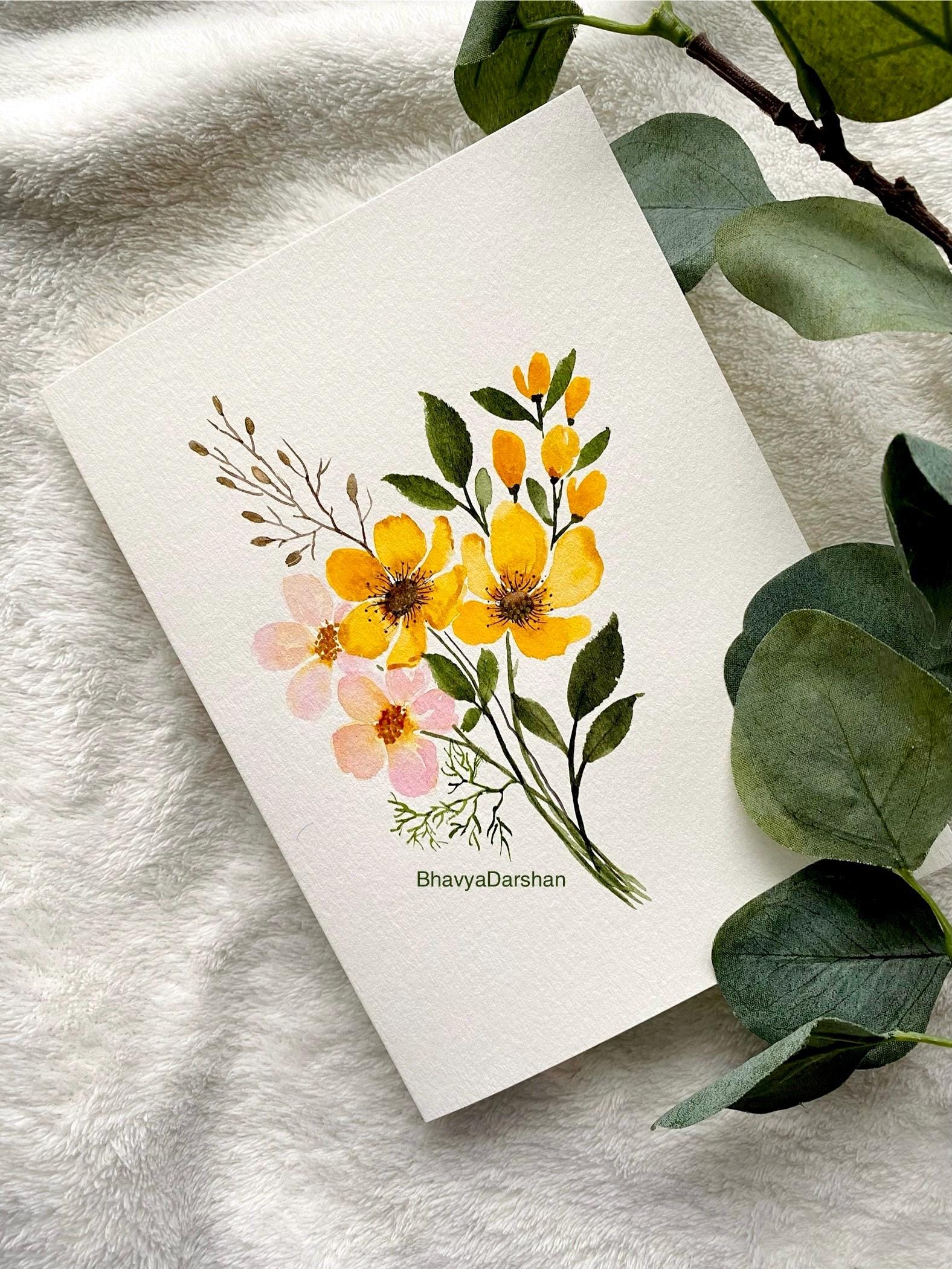 Original 5x7 Watercolour Cards Set, Hand-painted Flower Cards, Floral ...
