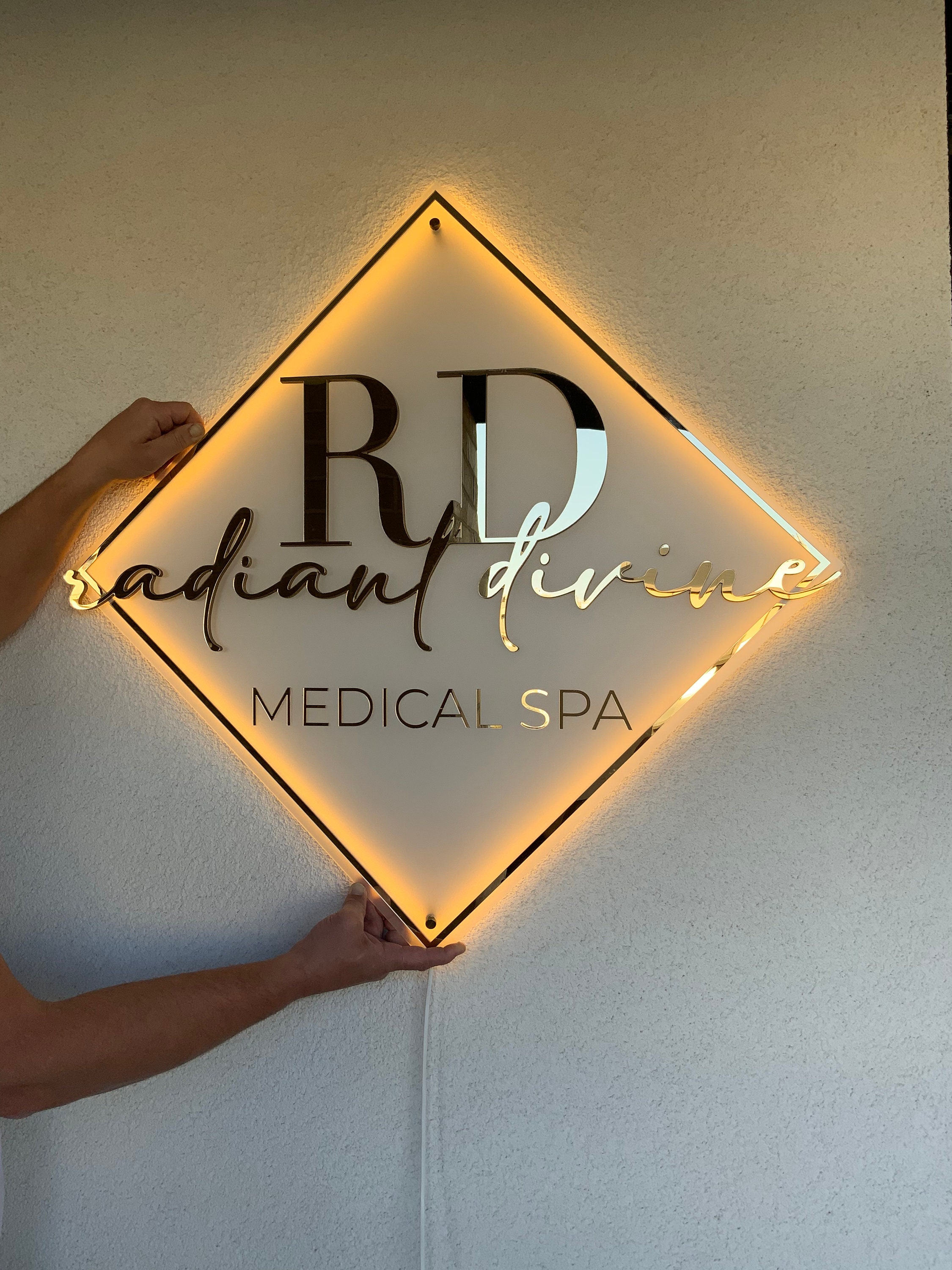 Business Name, Mirror Gold Logo Light Up, Acrylic Mirror Gold Sign - Etsy