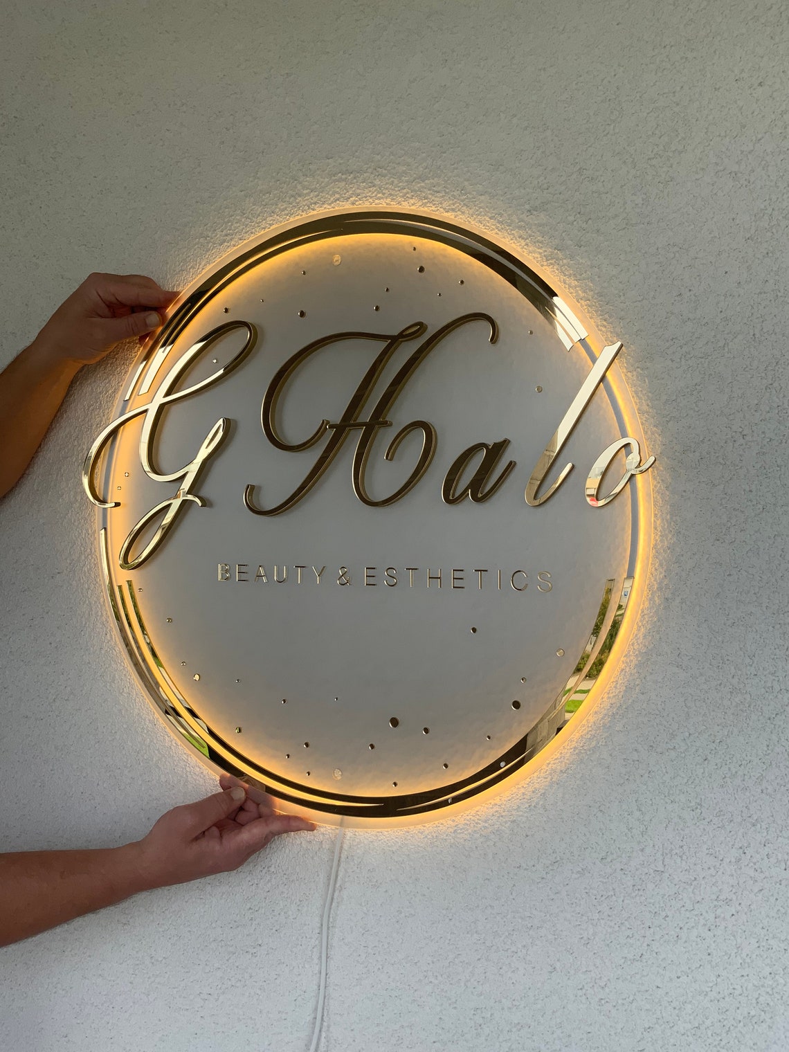 Salon Sign Light Up Business Name Acrylic Mirror Gold Logo - Etsy