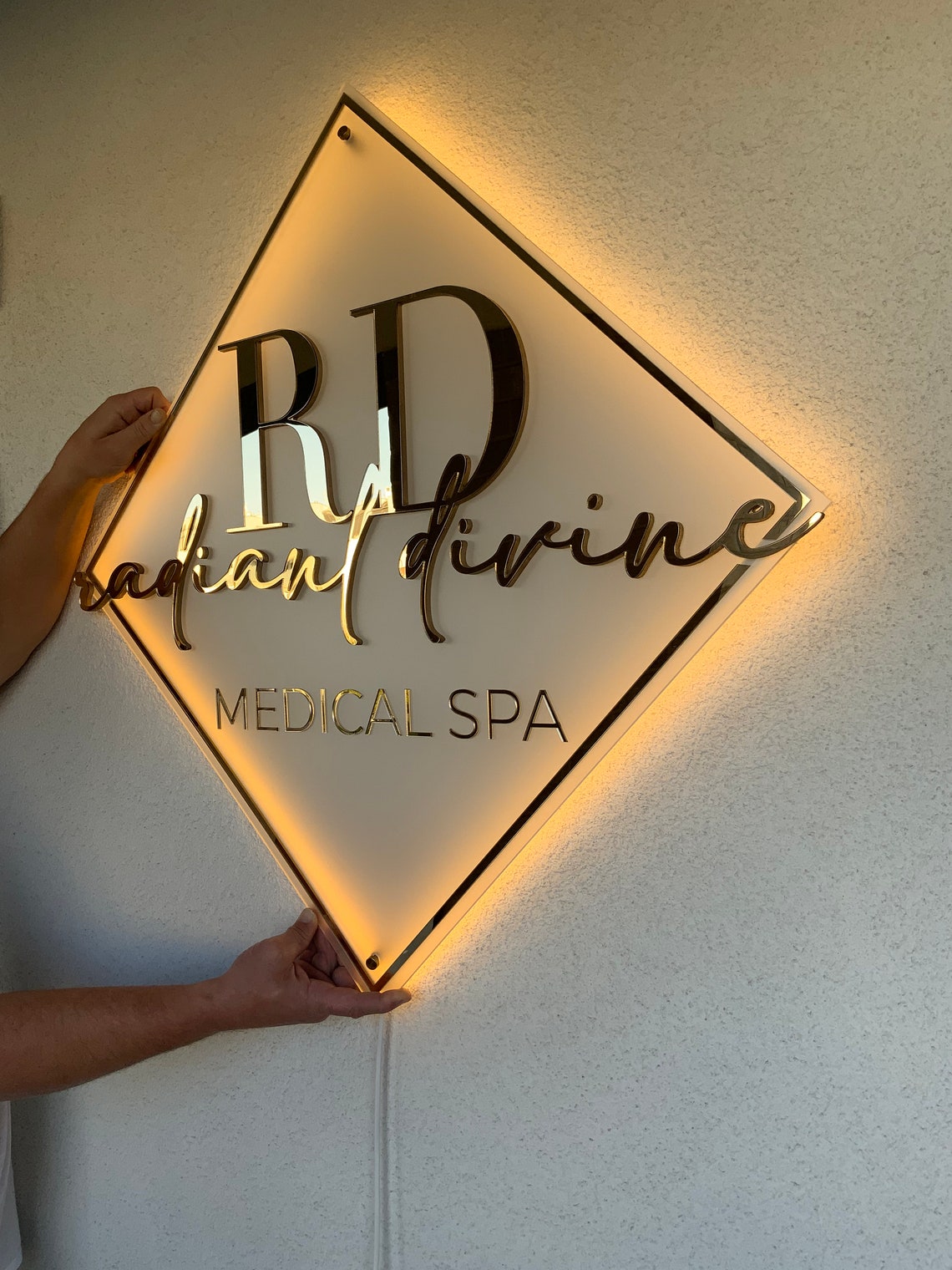 Business Name, Mirror Gold Logo Light Up, Acrylic Mirror Gold Sign - Etsy